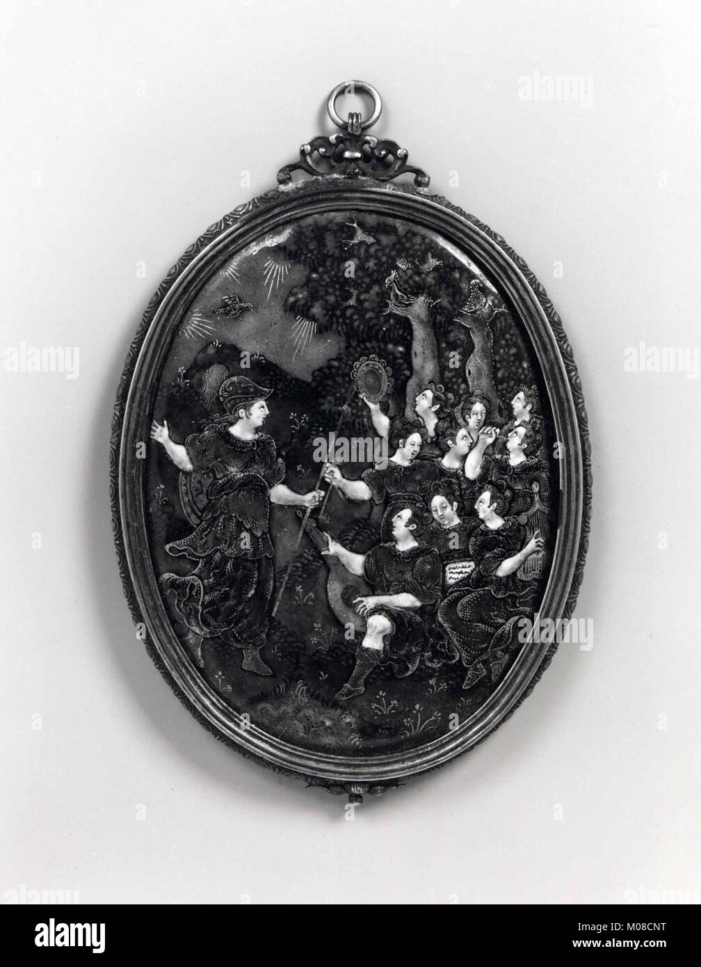 This mirror features the image of Minerva visiting the Muses on Mount ...