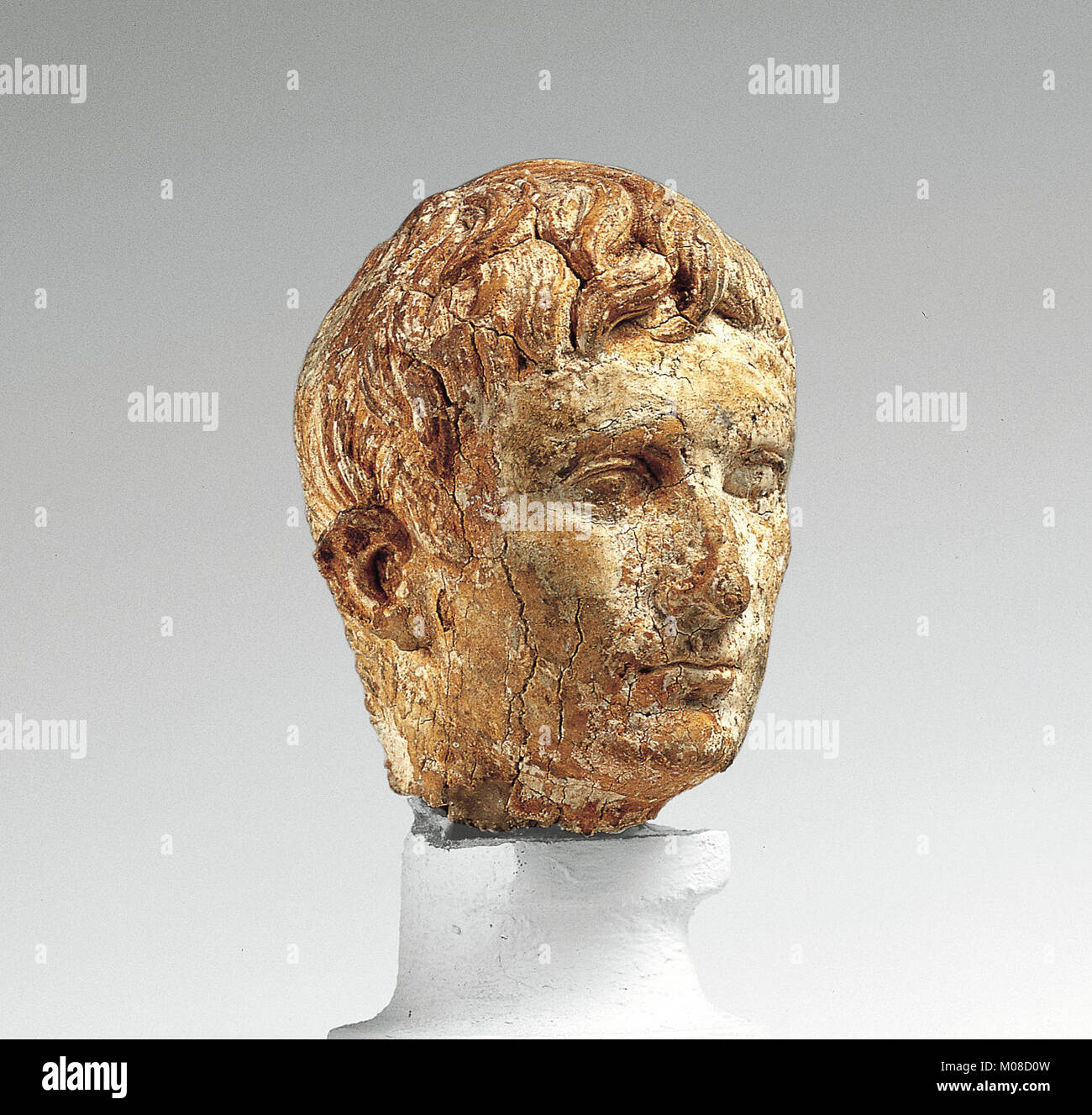 This ivory portrait head depicts the Roman Emperor Augustus. The work ...