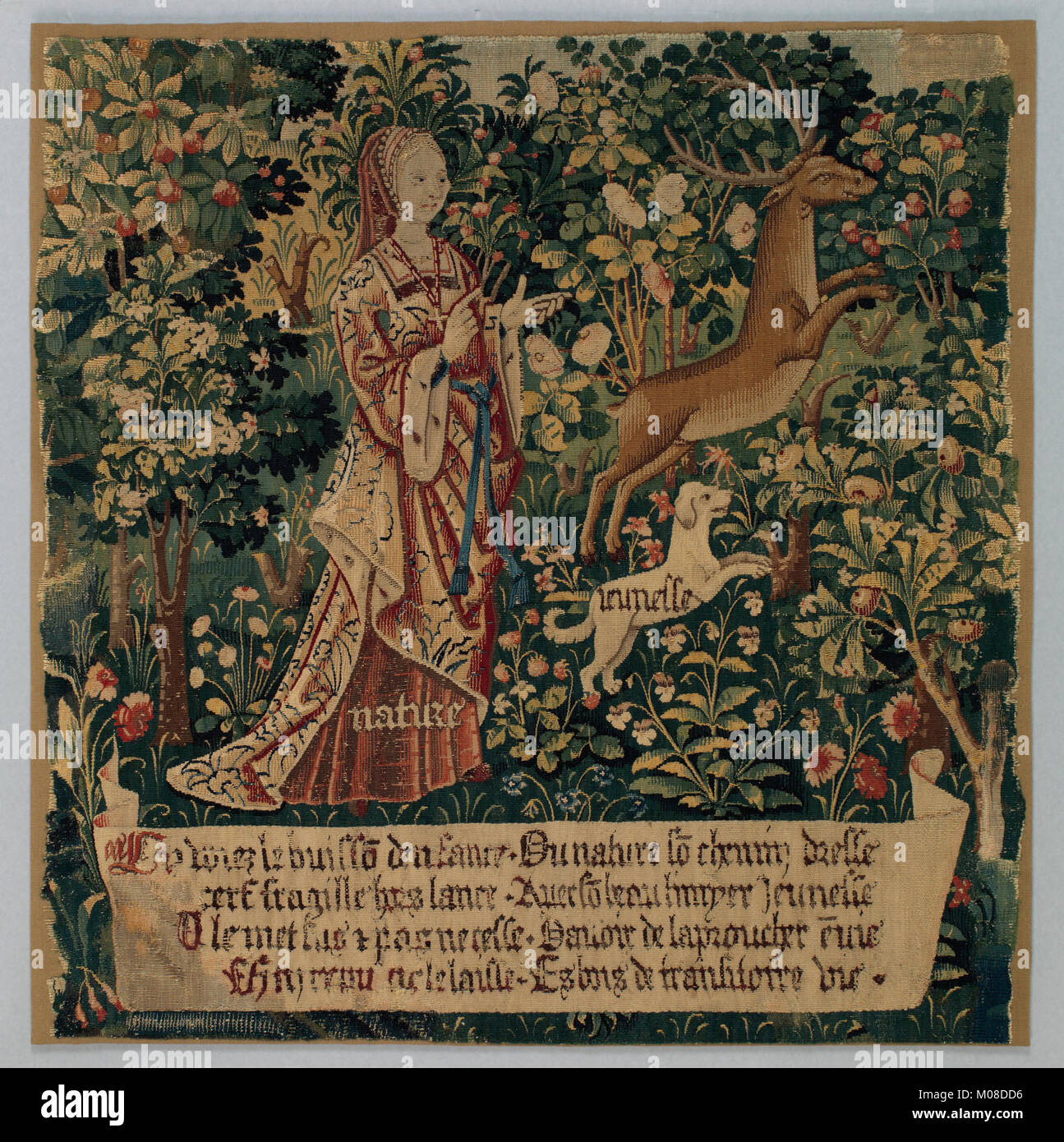 A representation of a hunting scene, depicting a hound chasing a stag ...