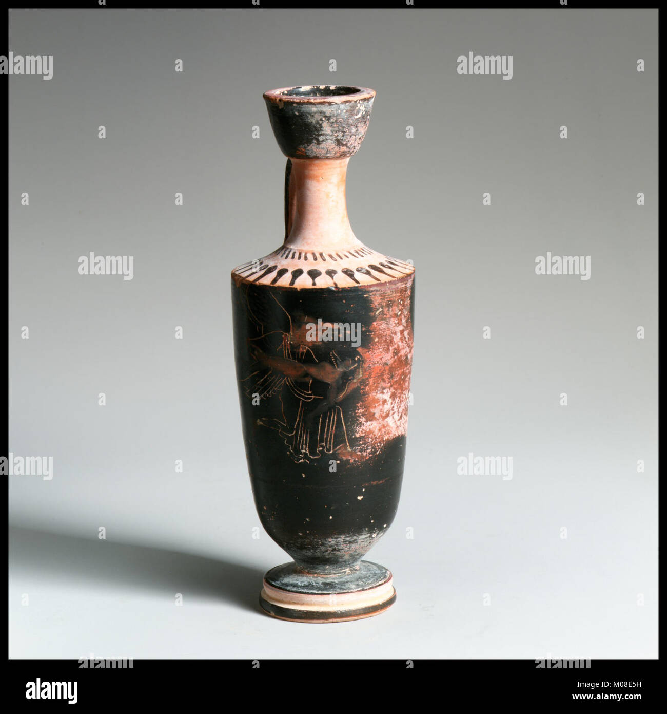 This lekythos, a type of ancient Greek ceramic, is used for storing oil ...