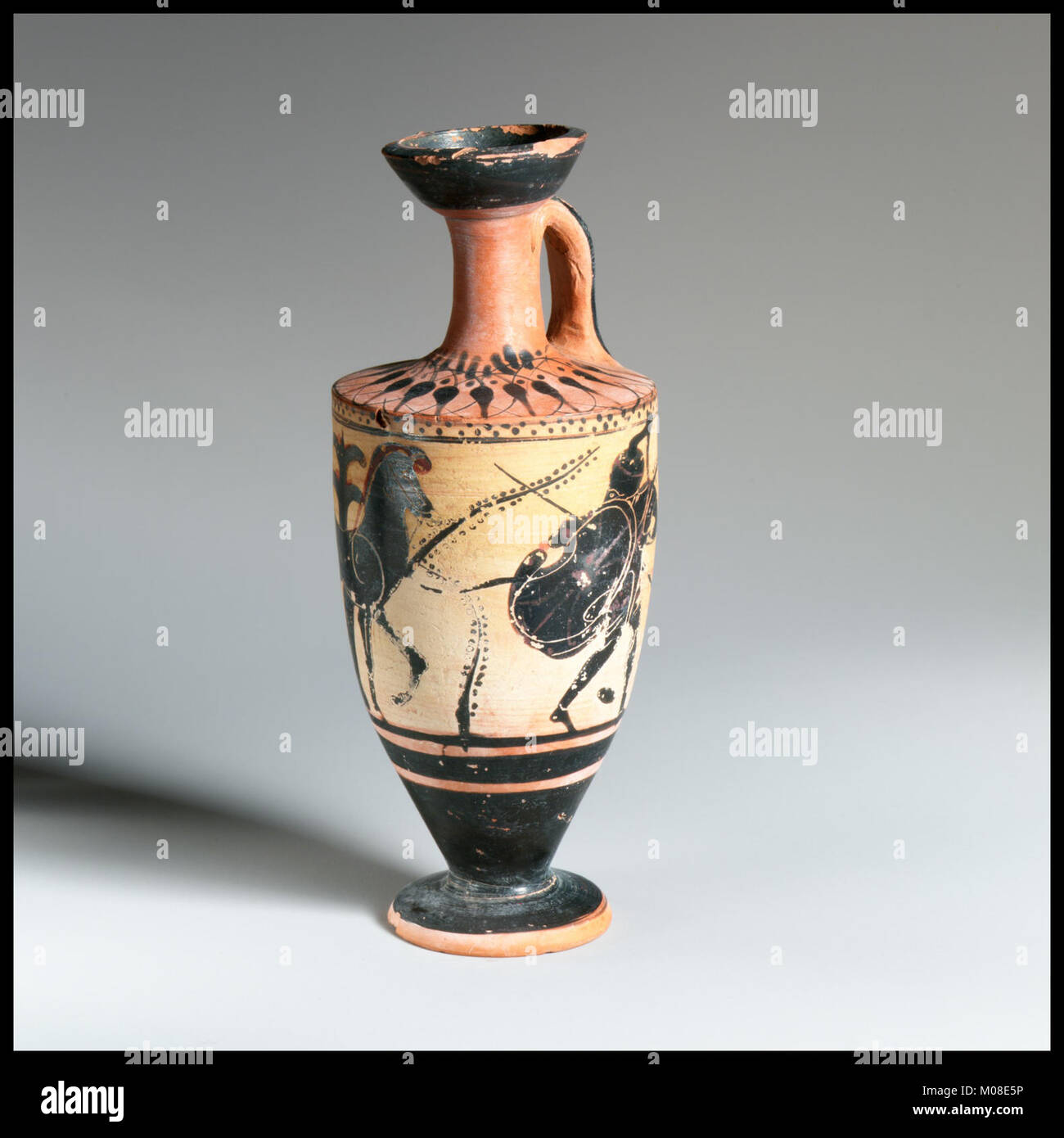 A Greek lekythos, a type of pottery used in funerary practices ...