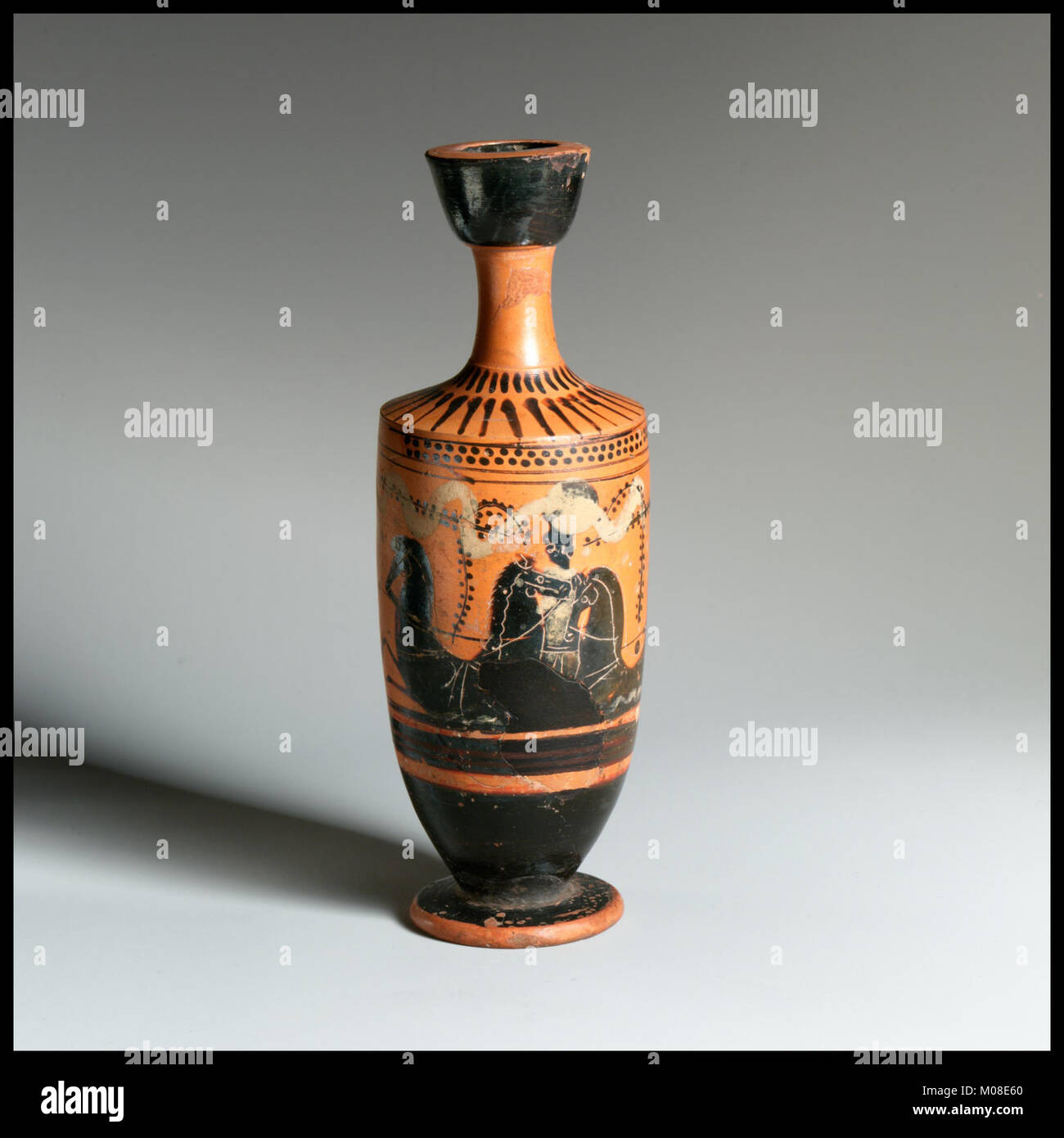 A lekythos, identified as MET DP10858, an ancient Greek vessel used ...