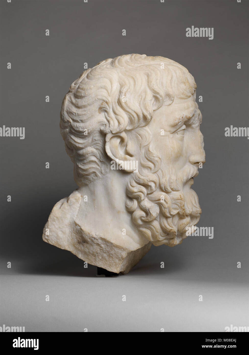 A marble head of Epikouros, a prominent figure in ancient Greek ...
