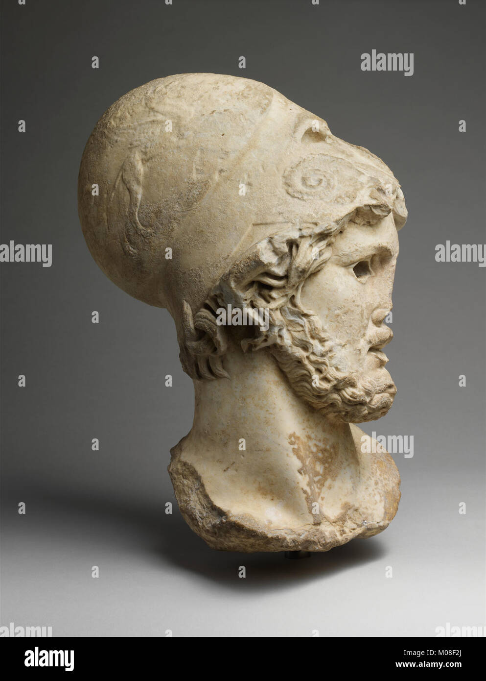 This marble head depicts a Greek general, capturing the fine artistry ...