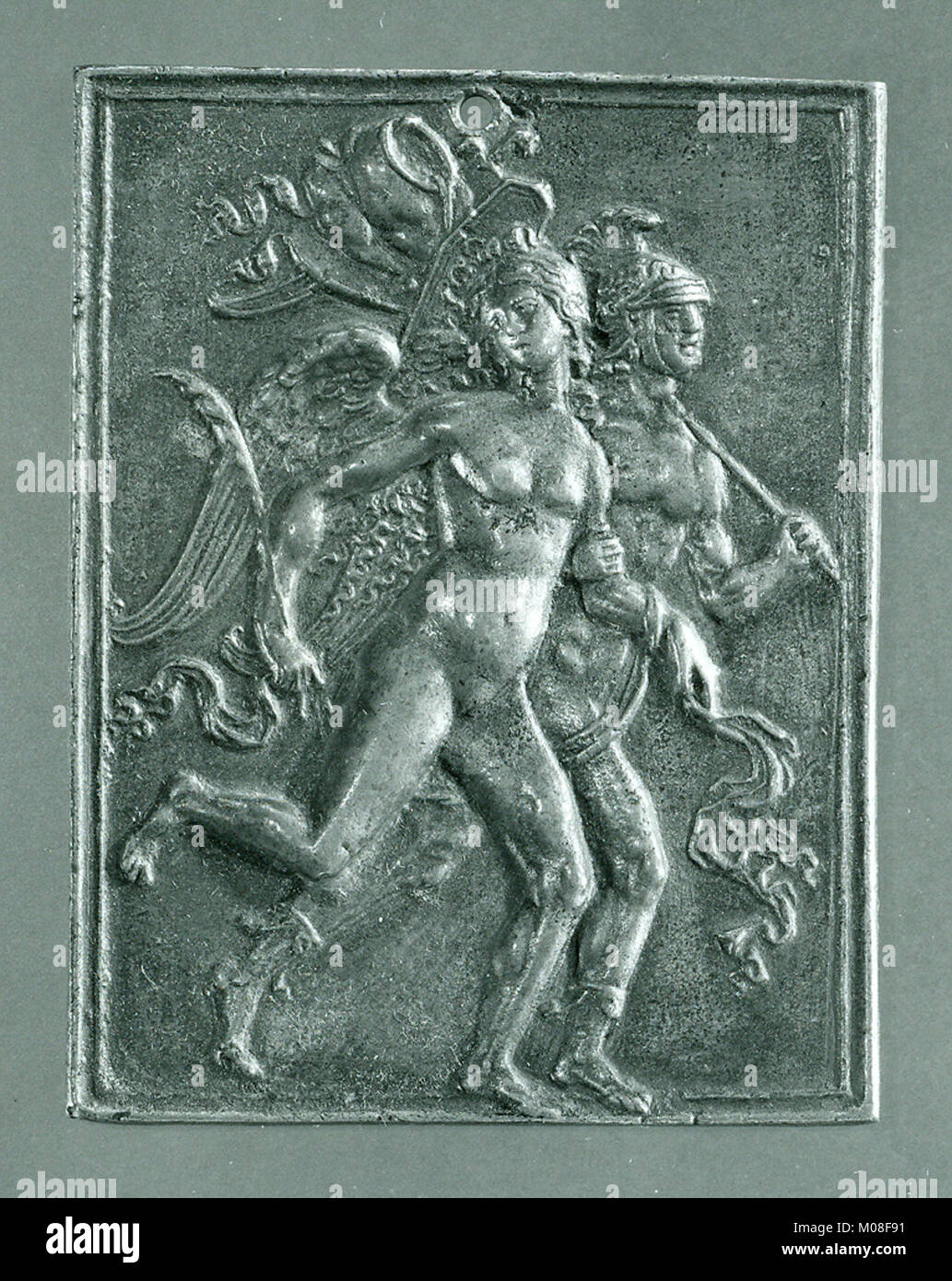This artwork depicts Mars, the Roman god of war, alongside Victory ...