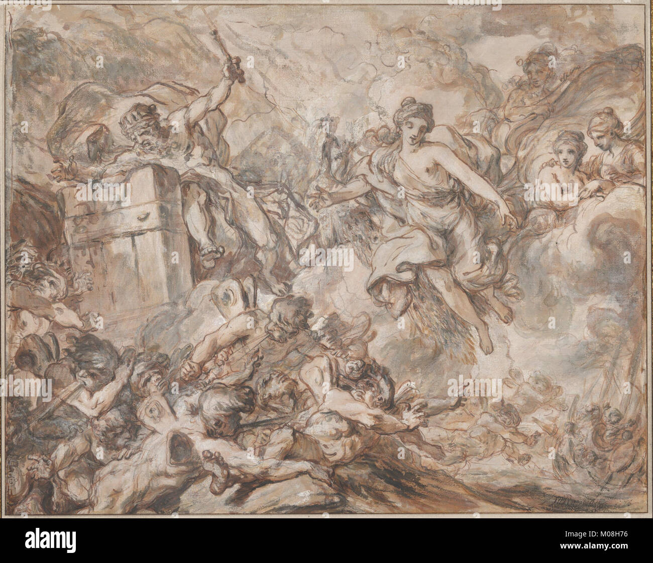 This artwork depicts Juno commanding Aeolus, the god of winds, to ...
