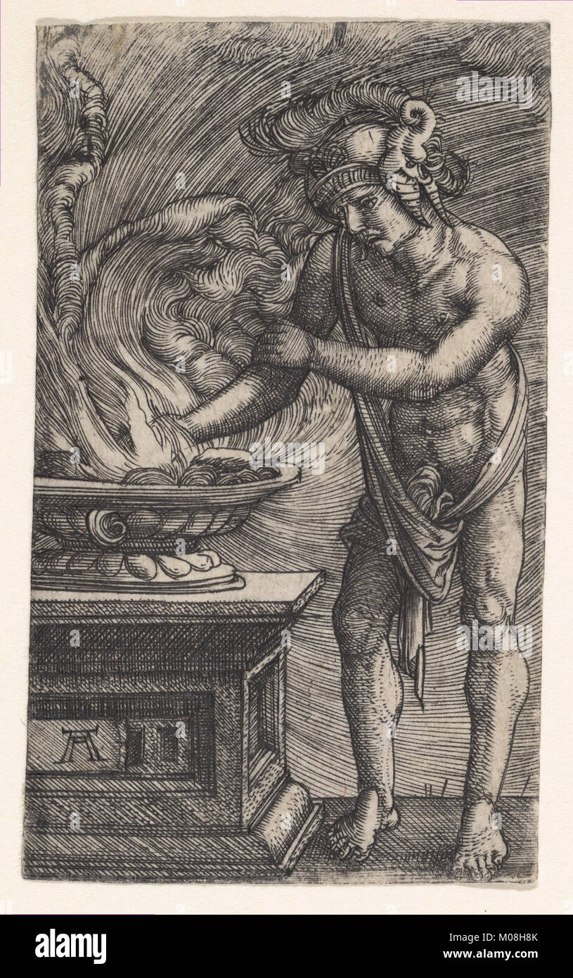 This artwork shows the Roman hero Mucius Scaevola burning his hand ...
