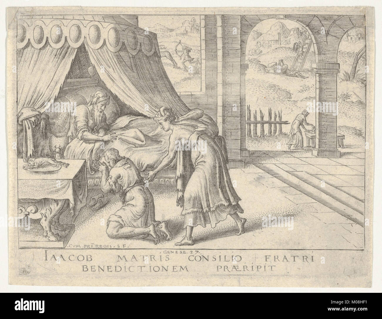 This artwork depicts the biblical moment of Isaac blessing Jacob, a key ...