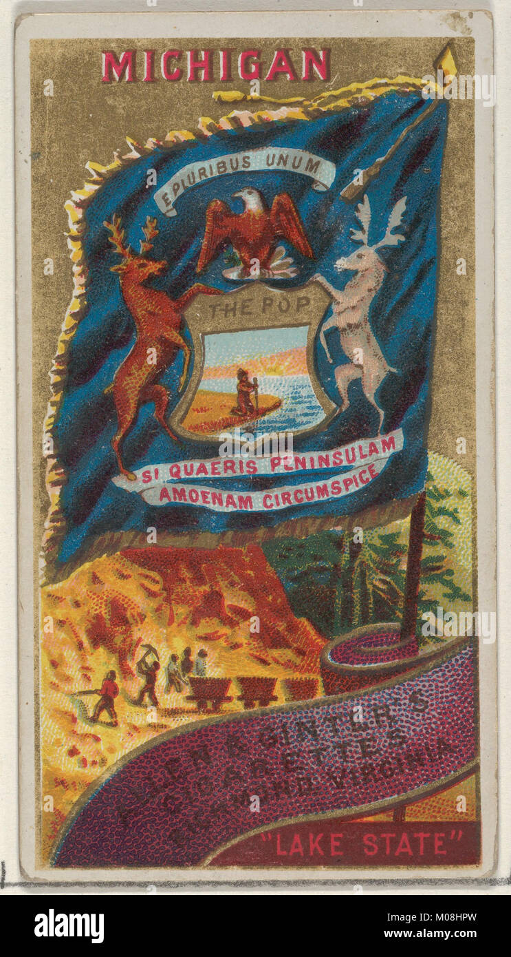 This collectible card featuring the Michigan state flag is part of the ...