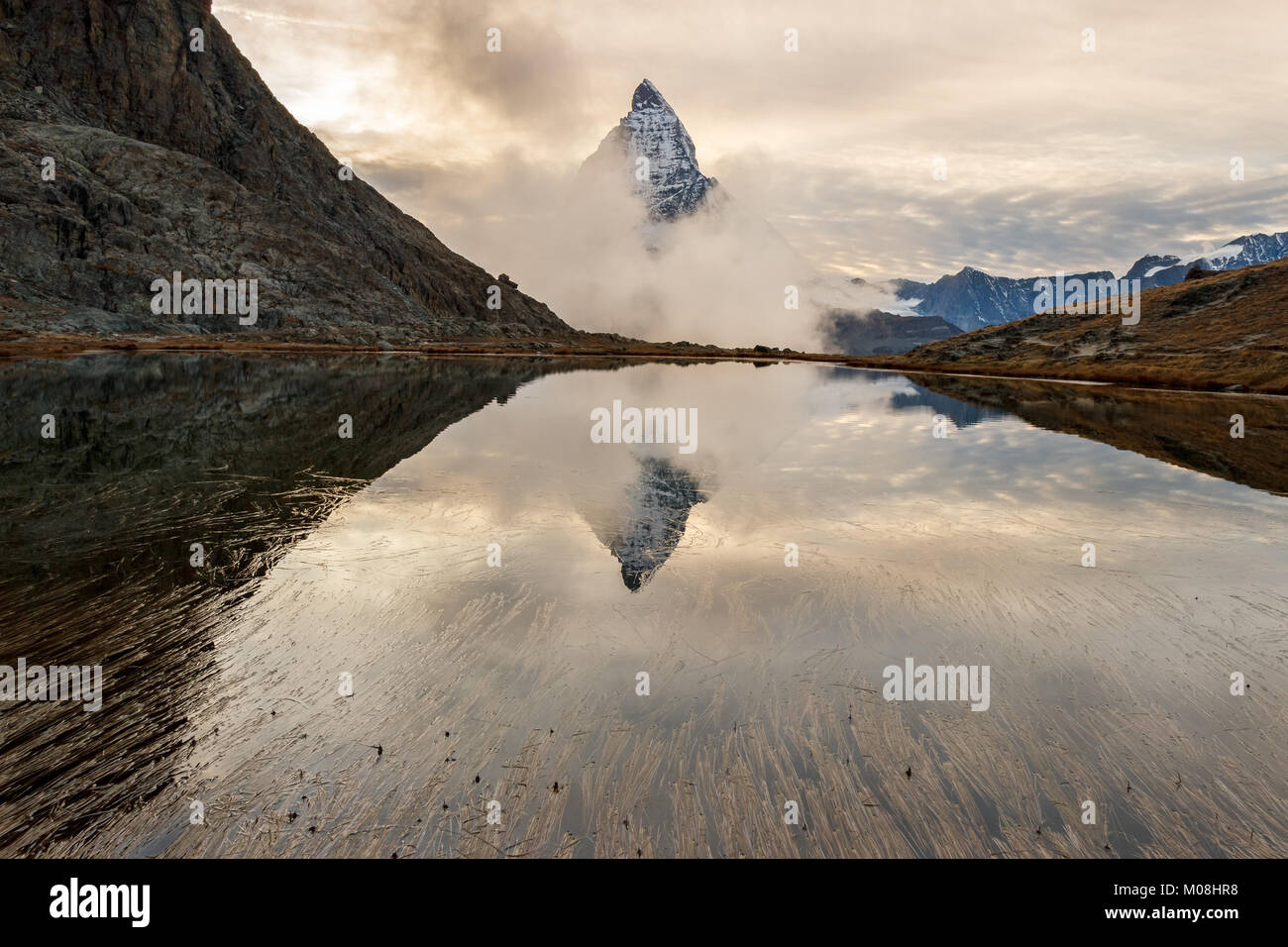 Matterhorn reflection on Lake Riffelsee Stock Photo - Alamy