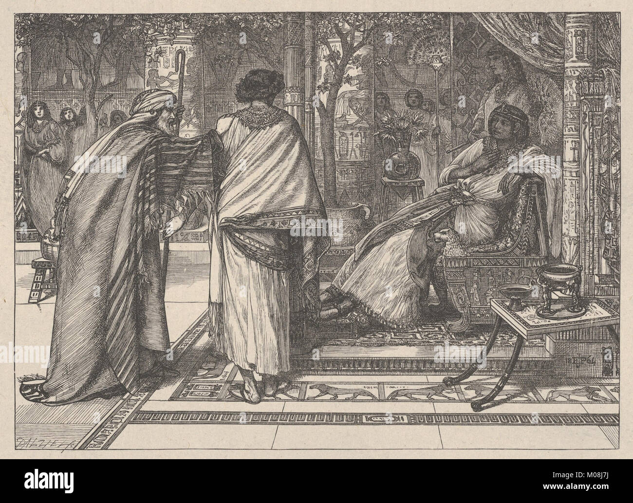The illustration shows Joseph presenting his father to Pharaoh, a ...