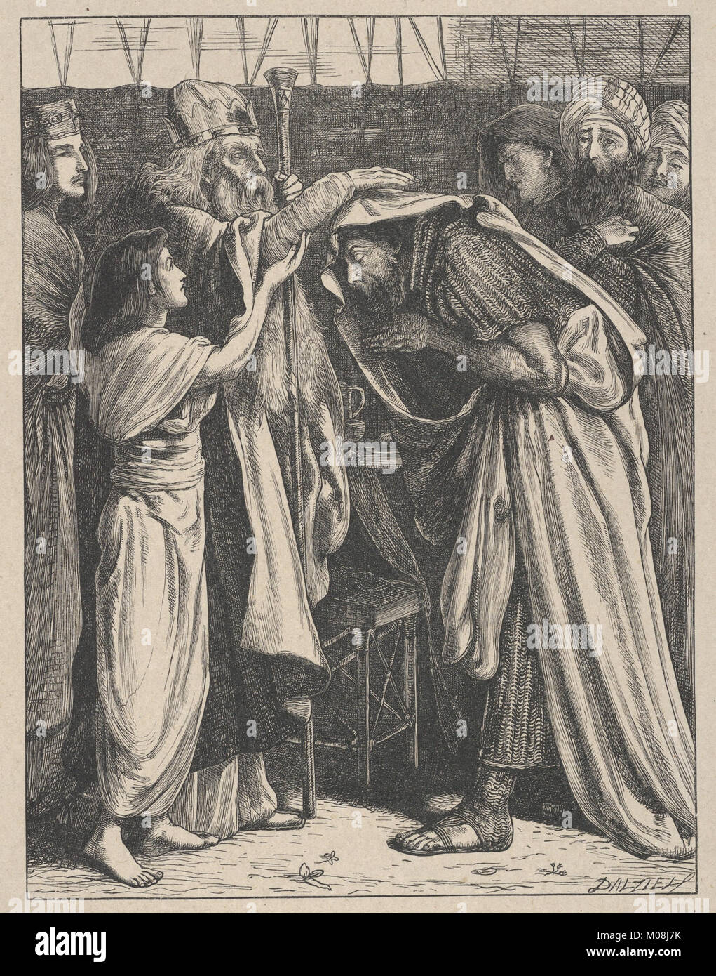 The artwork depicts Melchizedek blessing Abram, illustrating a biblical ...