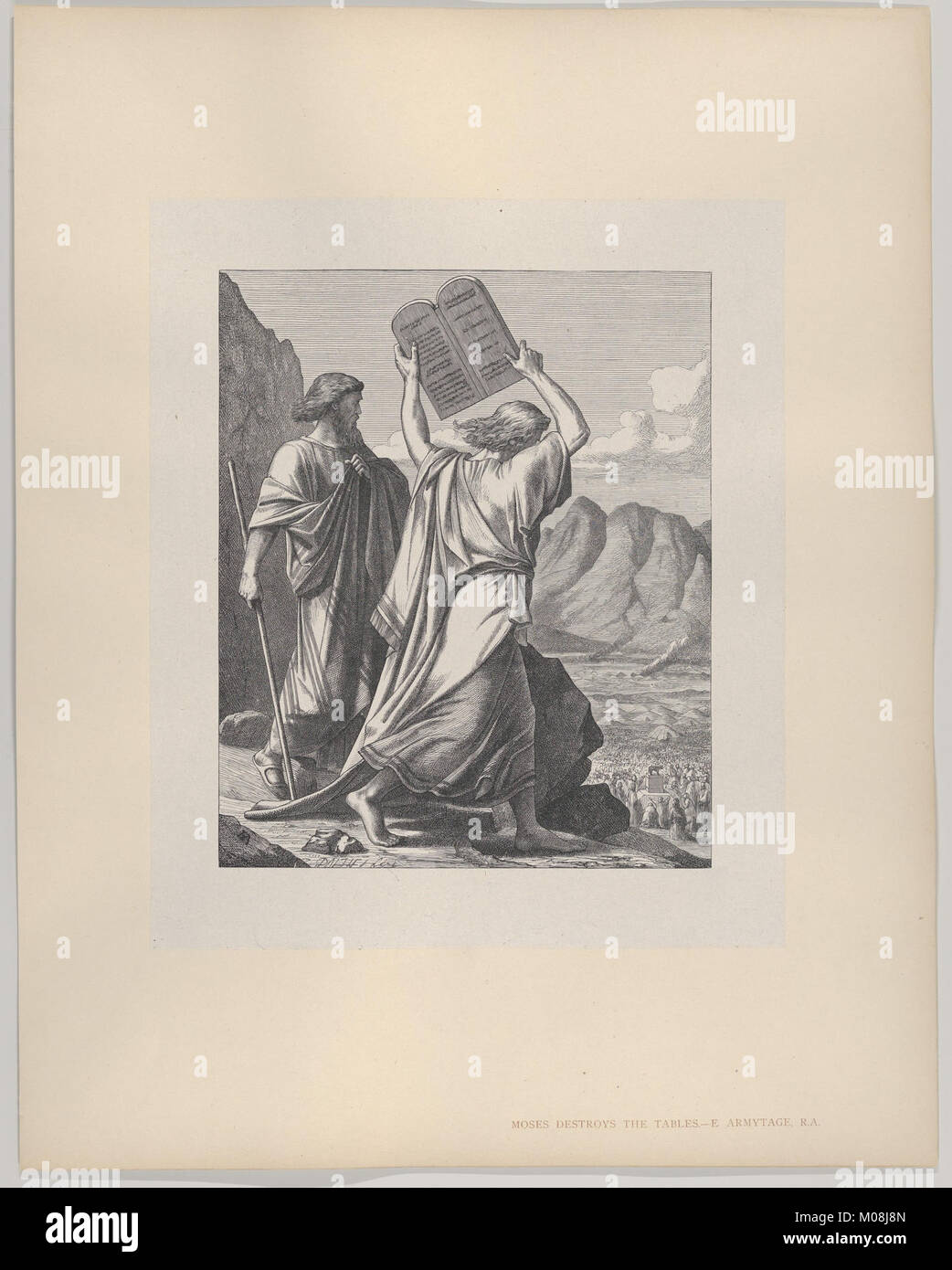 This artwork illustrates the biblical scene of Moses destroying the ...