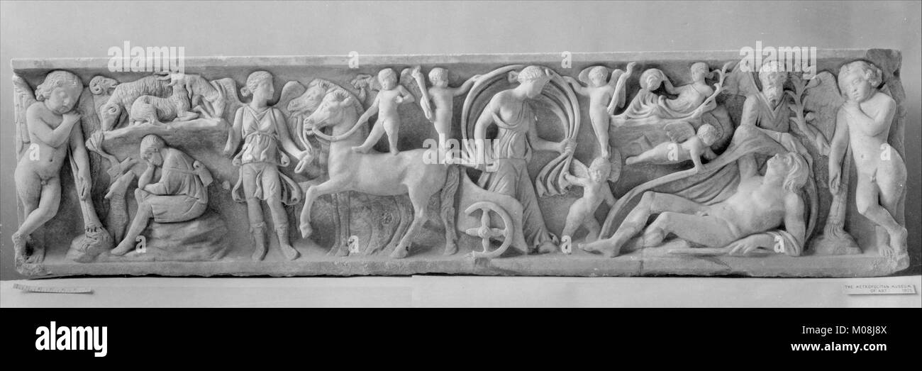 A marble sarcophagus depicting the myth of Endymion, part of the MET's ...