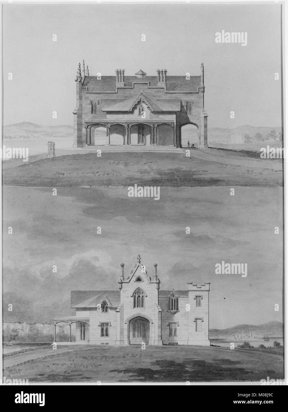 This architectural drawing by Knoll shows the south and east elevations ...