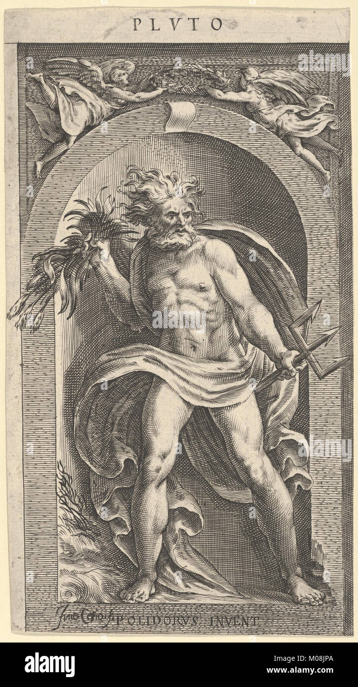 This marble statue of Neptune depicts the Roman god of the sea holding ...