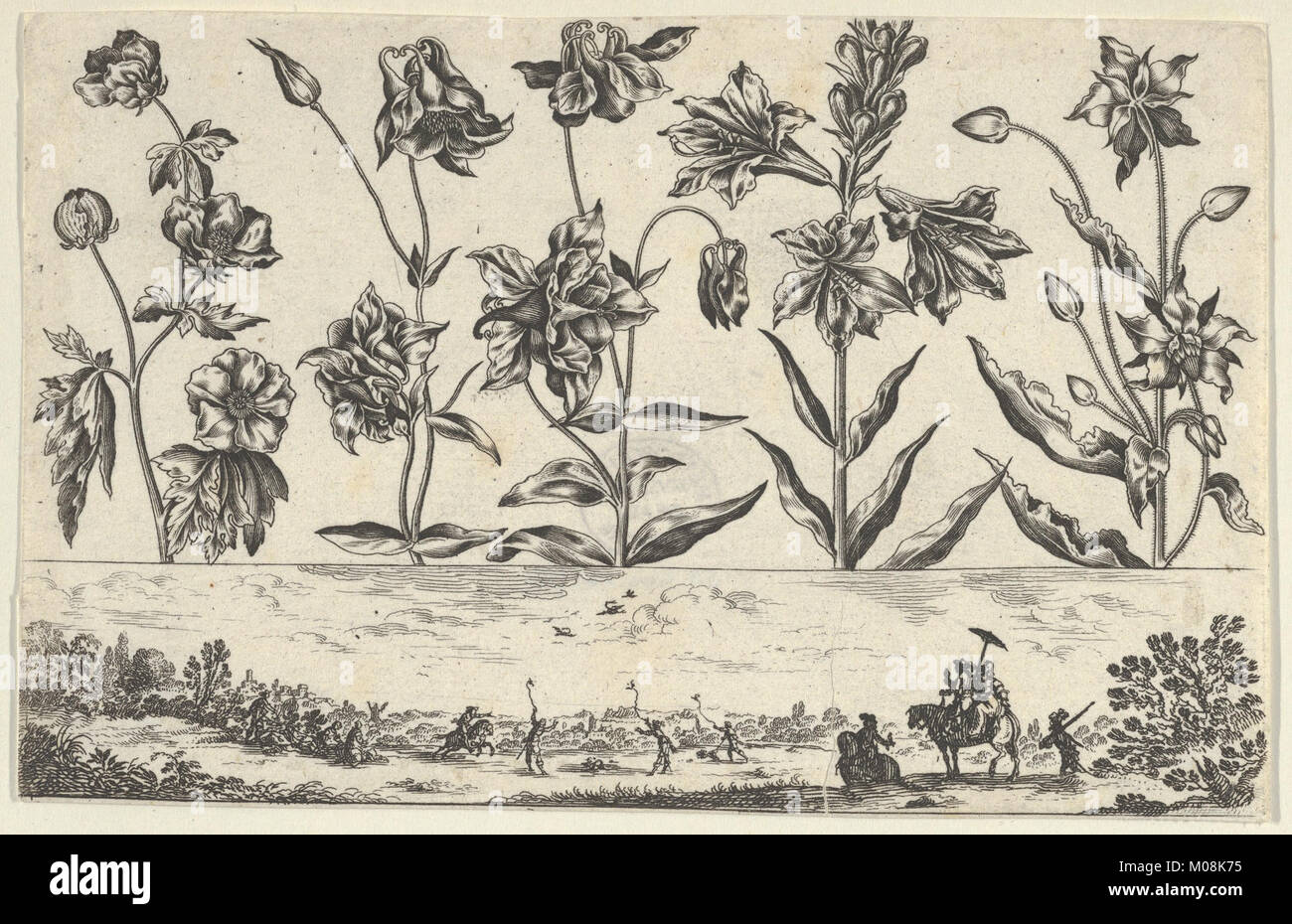 Horizontal Panel with a Row of Flowers Above a Frieze with a Hunting ...