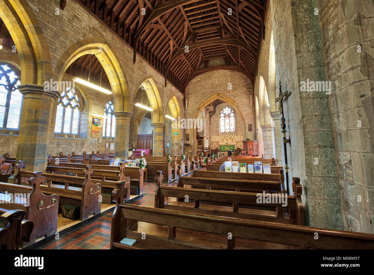 Interior of the parish church of All Saints in Harbury in Warwickshire ...