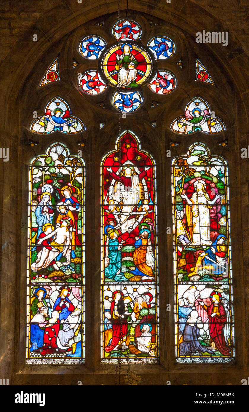 A stained glass window in the parish church of All Saints in Harbury in ...