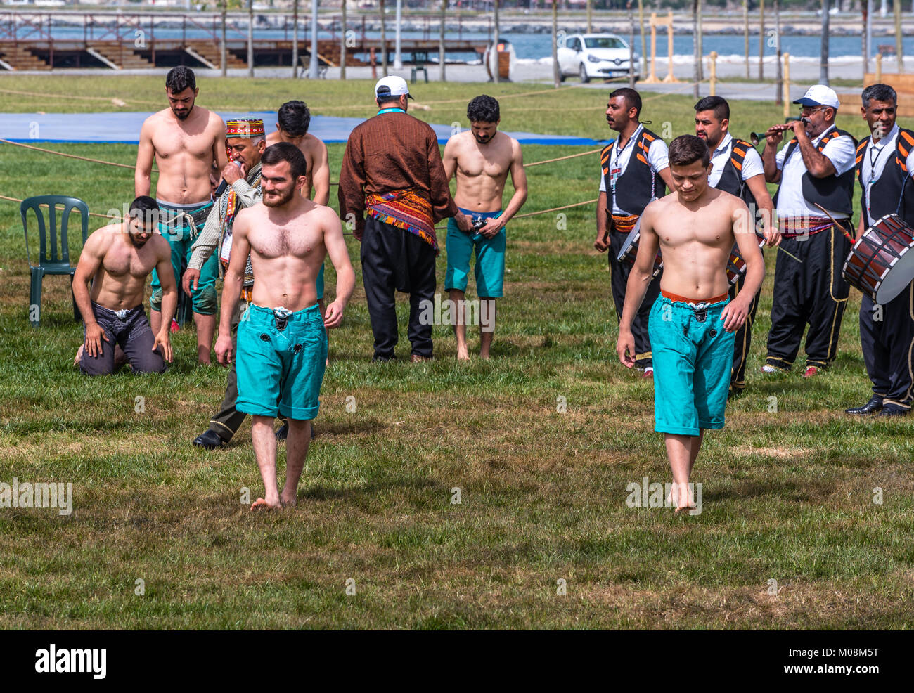 Unidentified people perform shalwar(shalvar or salvar) guresi,(kuroshio ...
