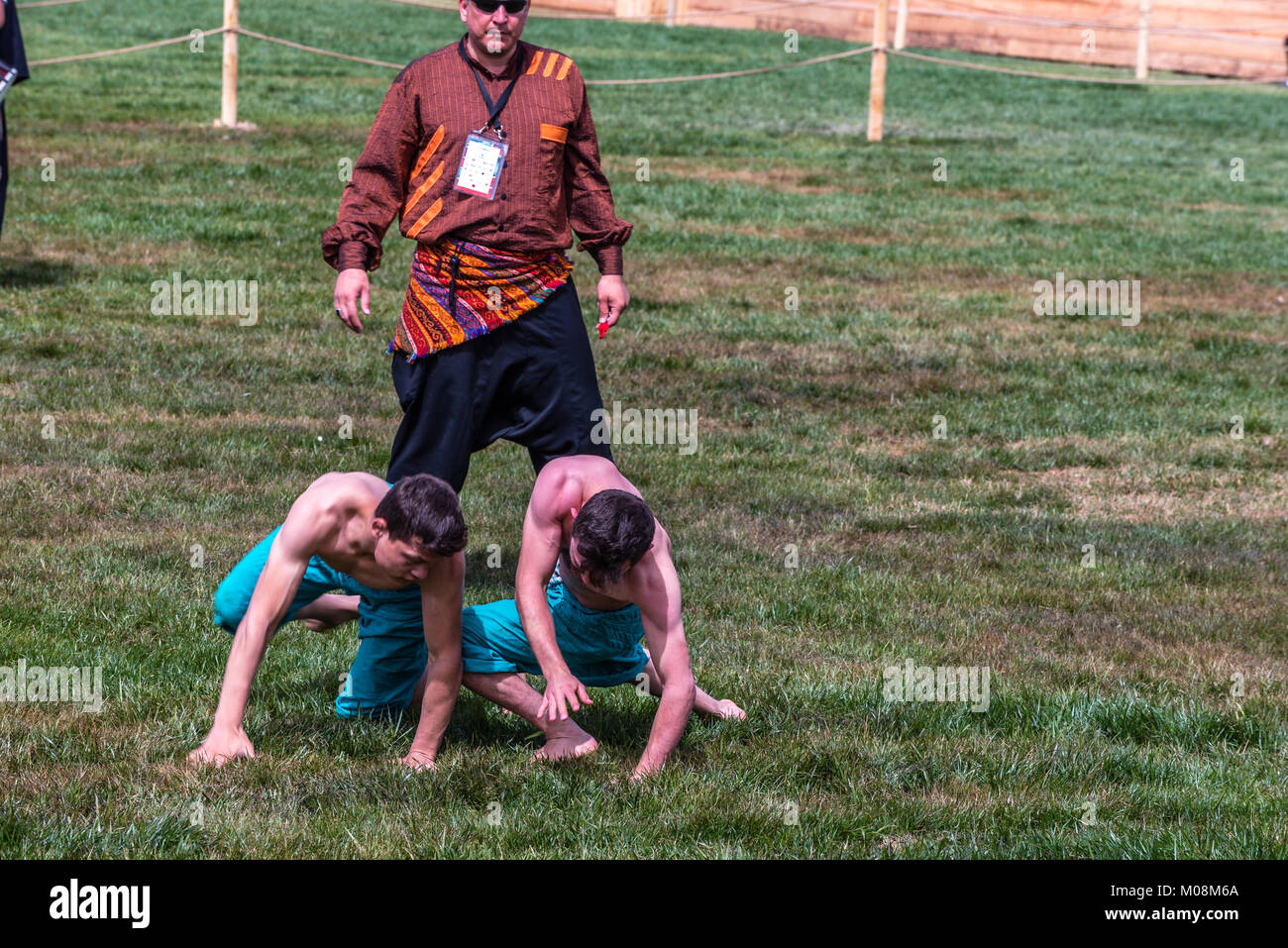 Unidentified people perform shalwar(shalvar or salvar) guresi,(kuroshio ...