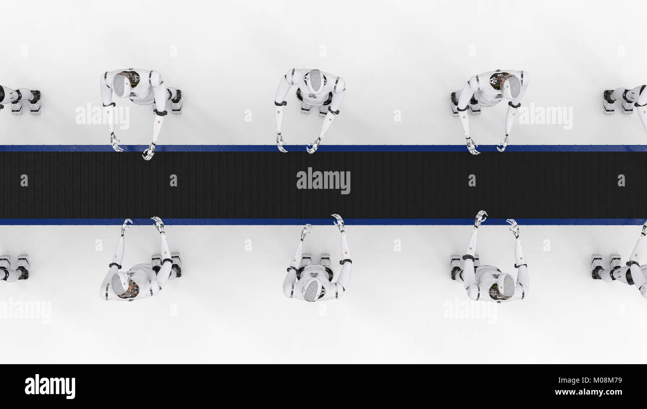 3d rendering android robot assembly line with conveyor line Stock Photo ...