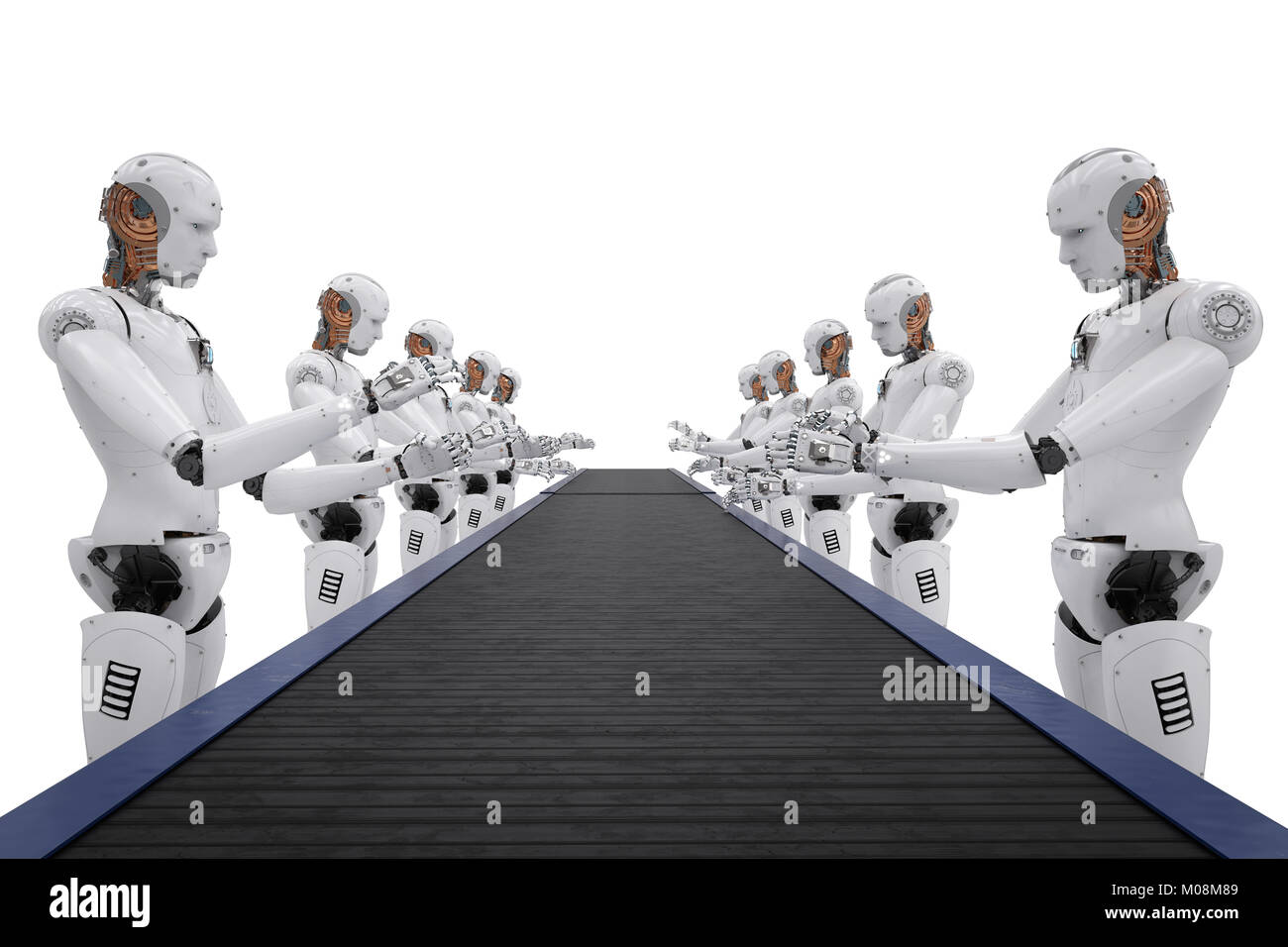 3d rendering android robot assembly line with conveyor line Stock Photo ...