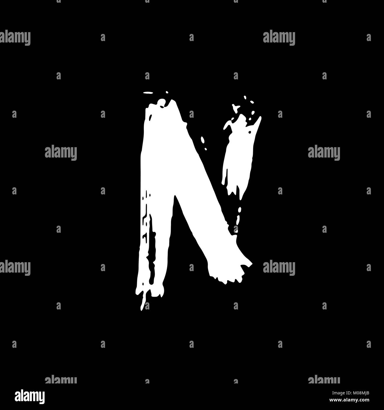 Letter N. Handwritten by dry brush. Rough strokes font. Vector ...