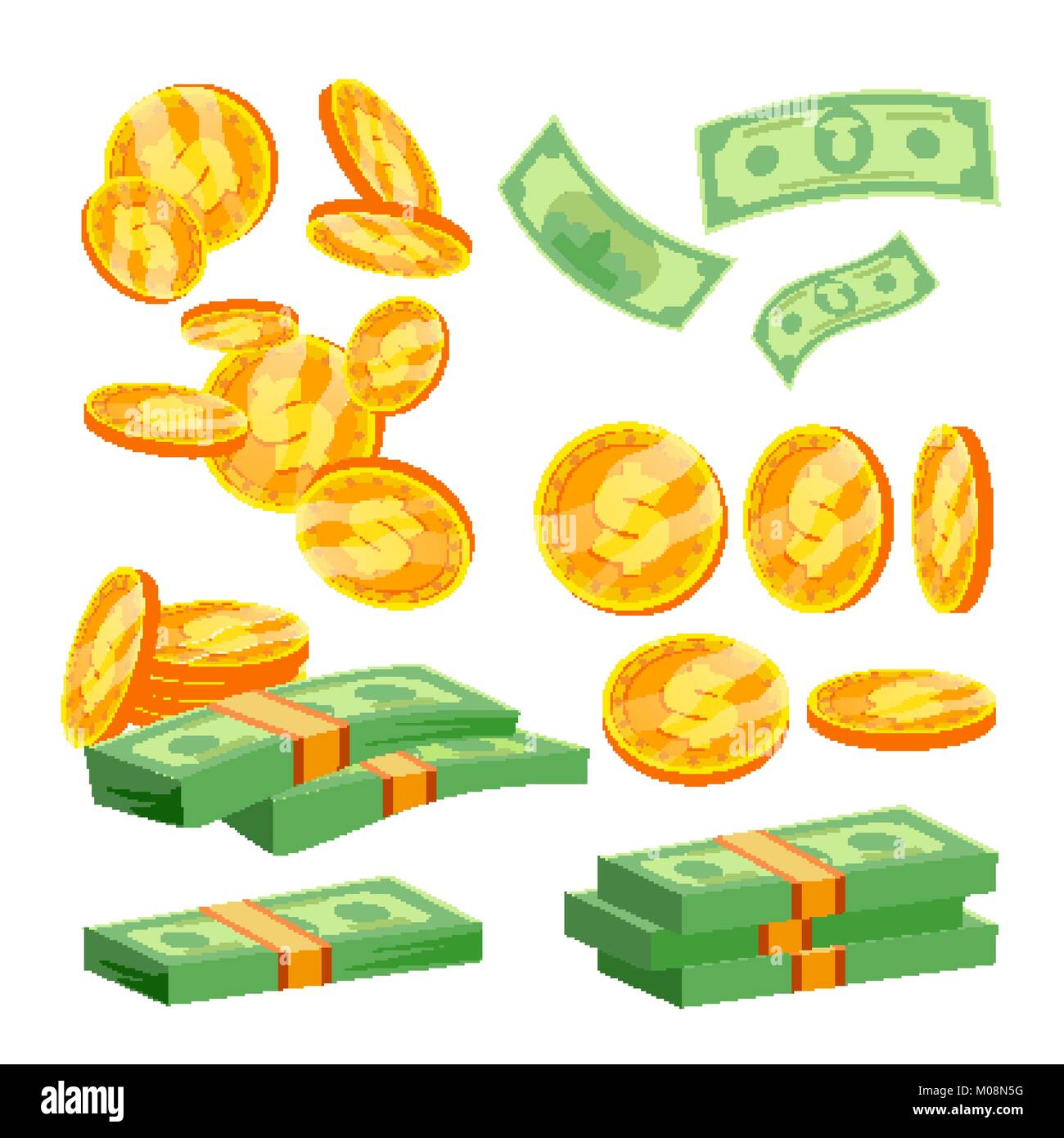 Packages Of Banknotes Vector. Pile Of Cash. Dollar Stack. Hundreds Of ...
