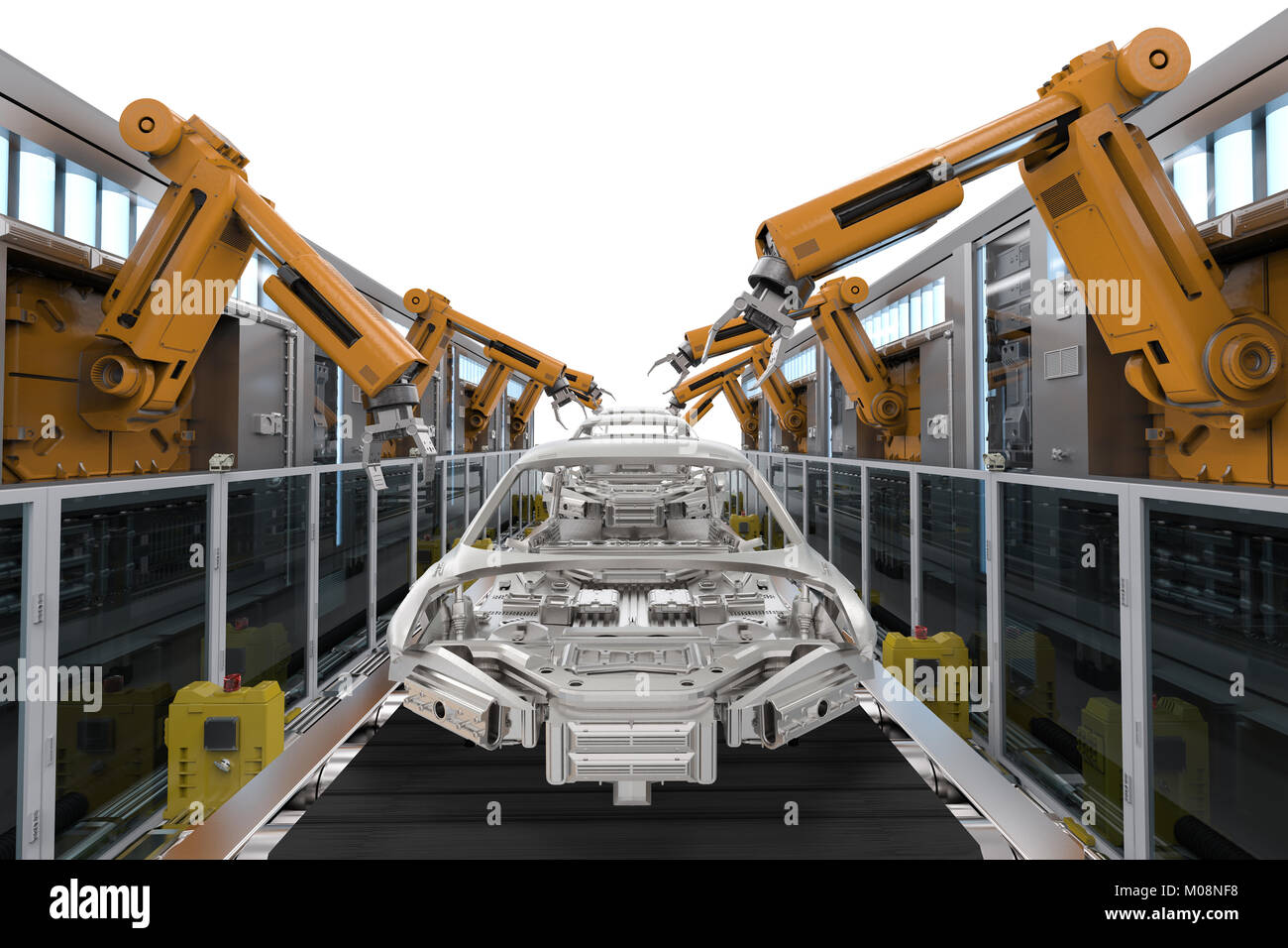 3d rendering robot assembly line in car factory Stock Photo - Alamy