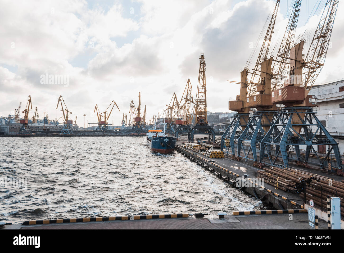 Odessa, Ukraine - Jan 13, 2018: Port cranes of the Port of Odessa ...