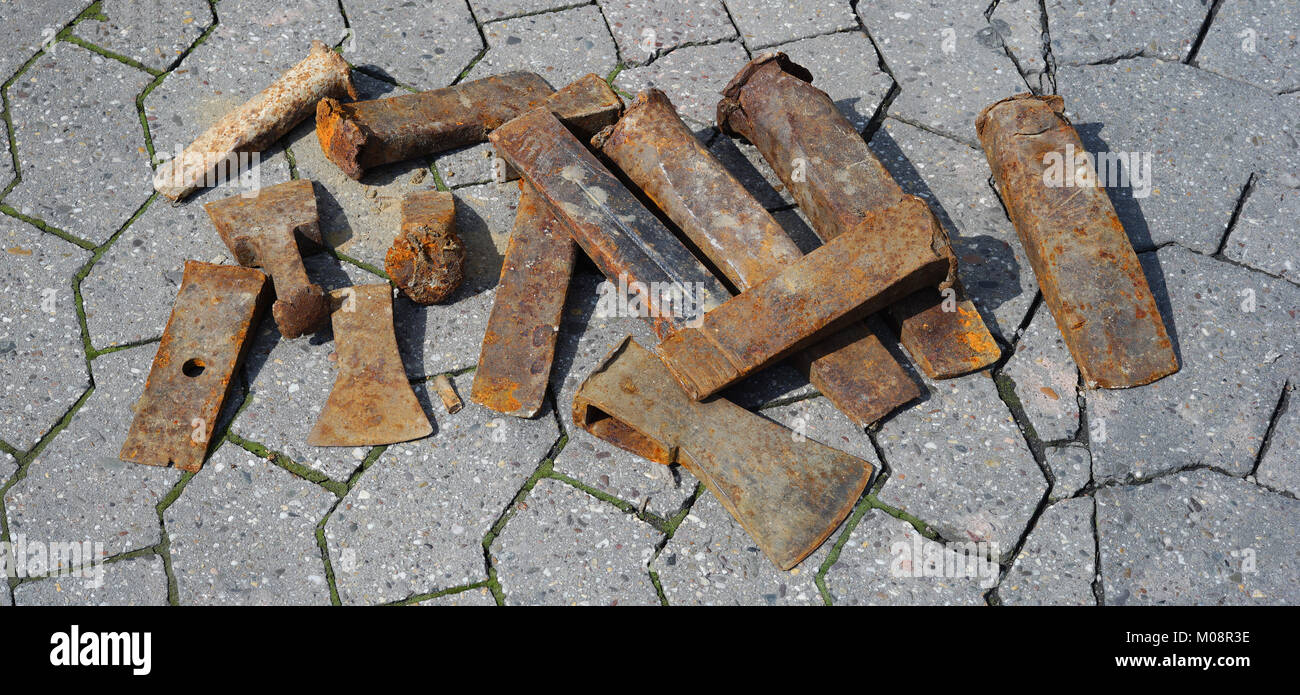 Rusty wedge tools from quarry factory Stock Photo - Alamy