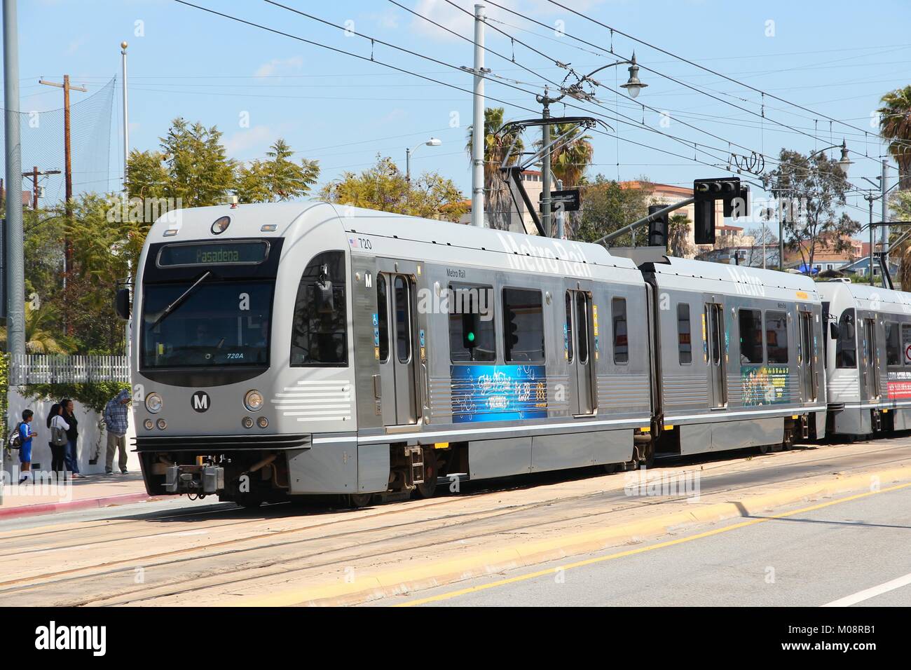 LOS ANGELES, USA - APRIL 5, 2014: People ride Metro Rail tram in Los ...
