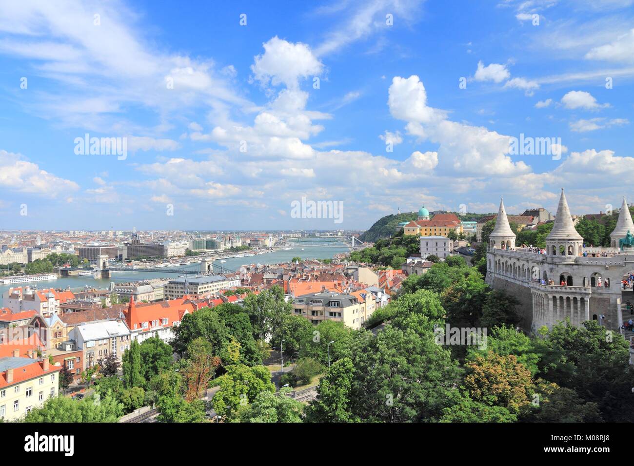 Budapest, Hungary - cityscape with Danube river and Fisherman's Bastion ...