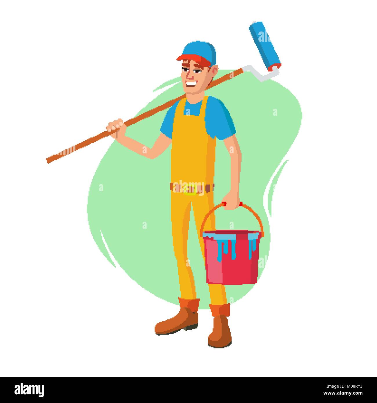Classic Painter Vector. Painting Wall With Brush. House Painter With ...