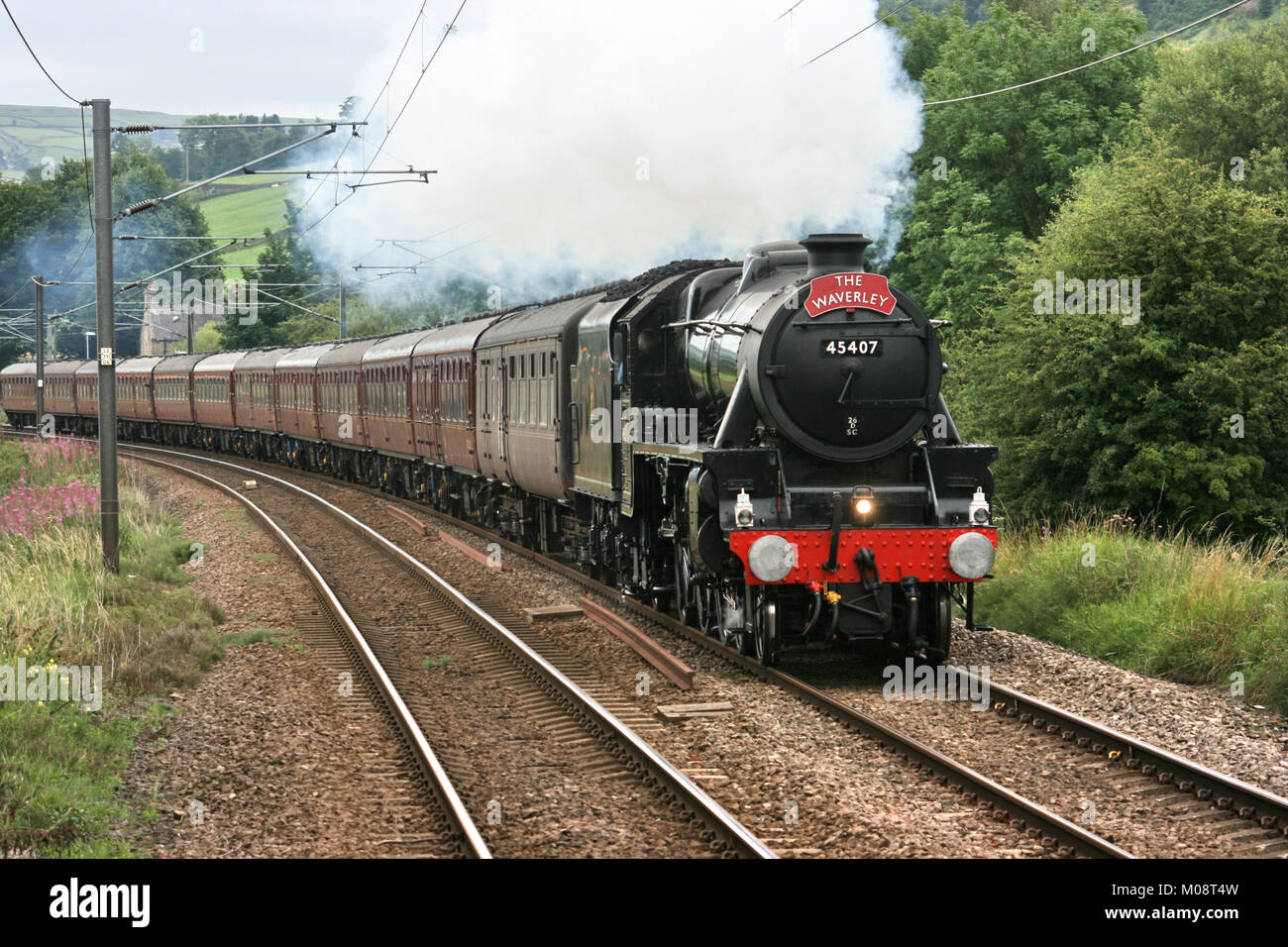 Black Five Steam Locomotive number 45407 at Cononley on the Waverley ...