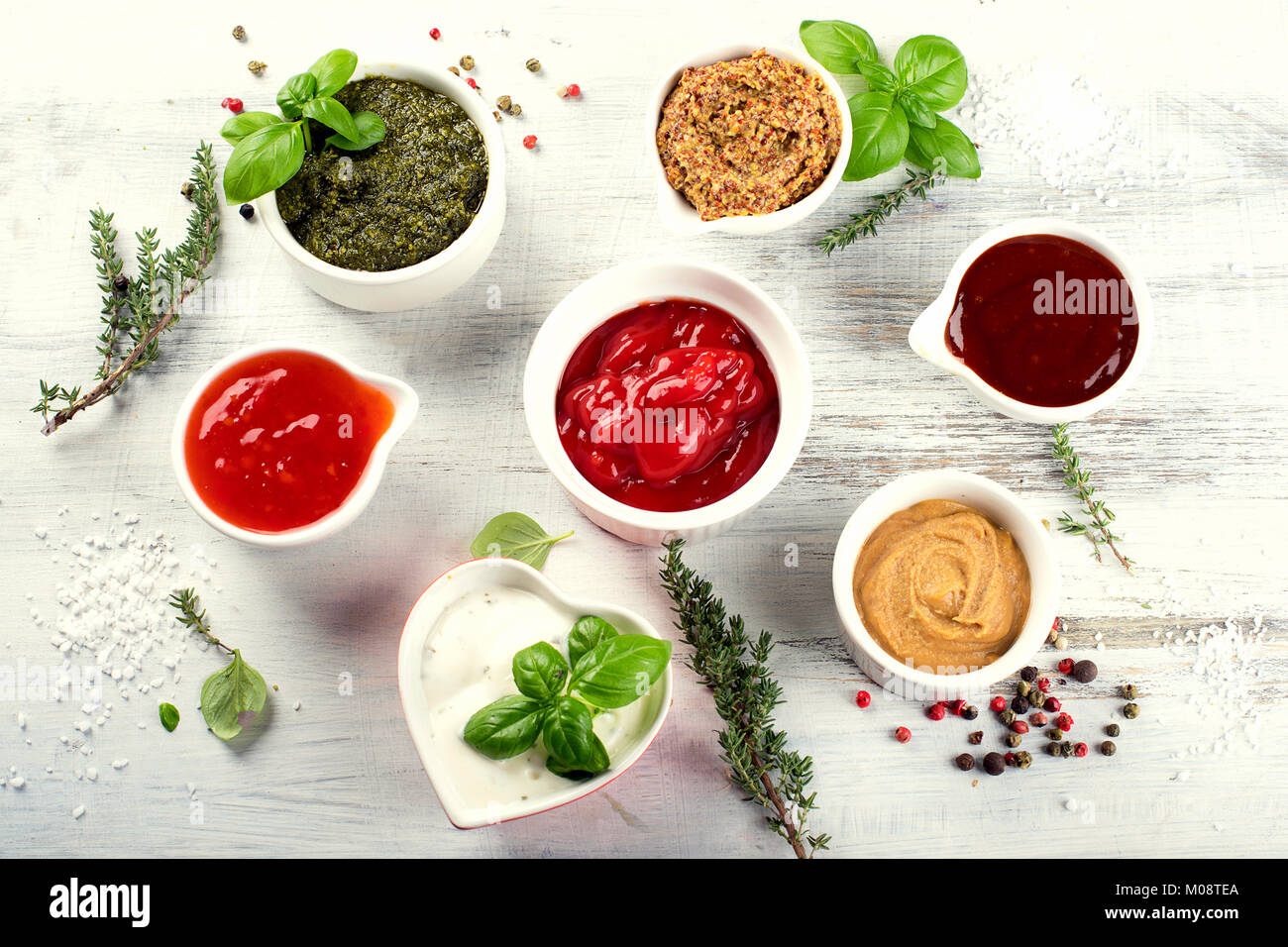 Set of Different sauces. Top view Stock Photo - Alamy