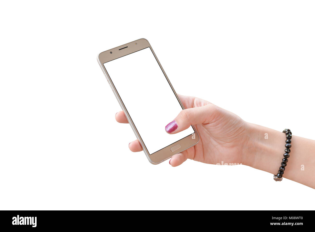 Woman hand using cell Cut Out Stock Images & Pictures - Alamy