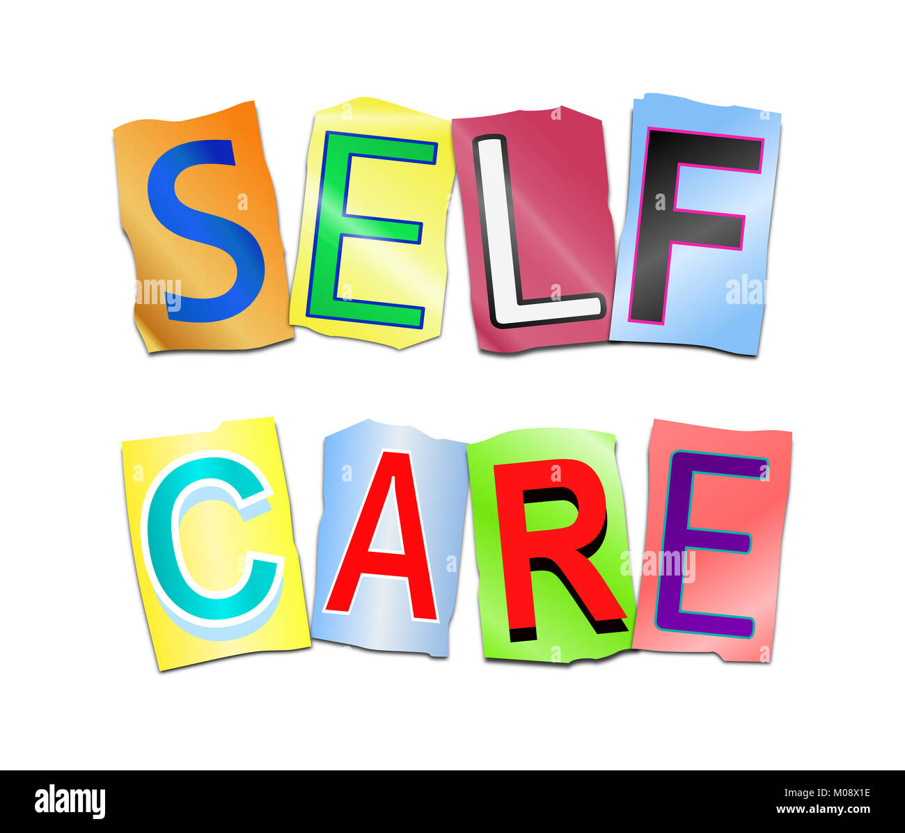 3d Illustration depicting a set of cut out printed letters arranged to ...