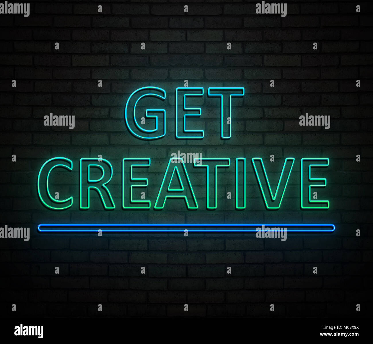 3d Illustration depicting an illuminated neon sign with a get creative ...