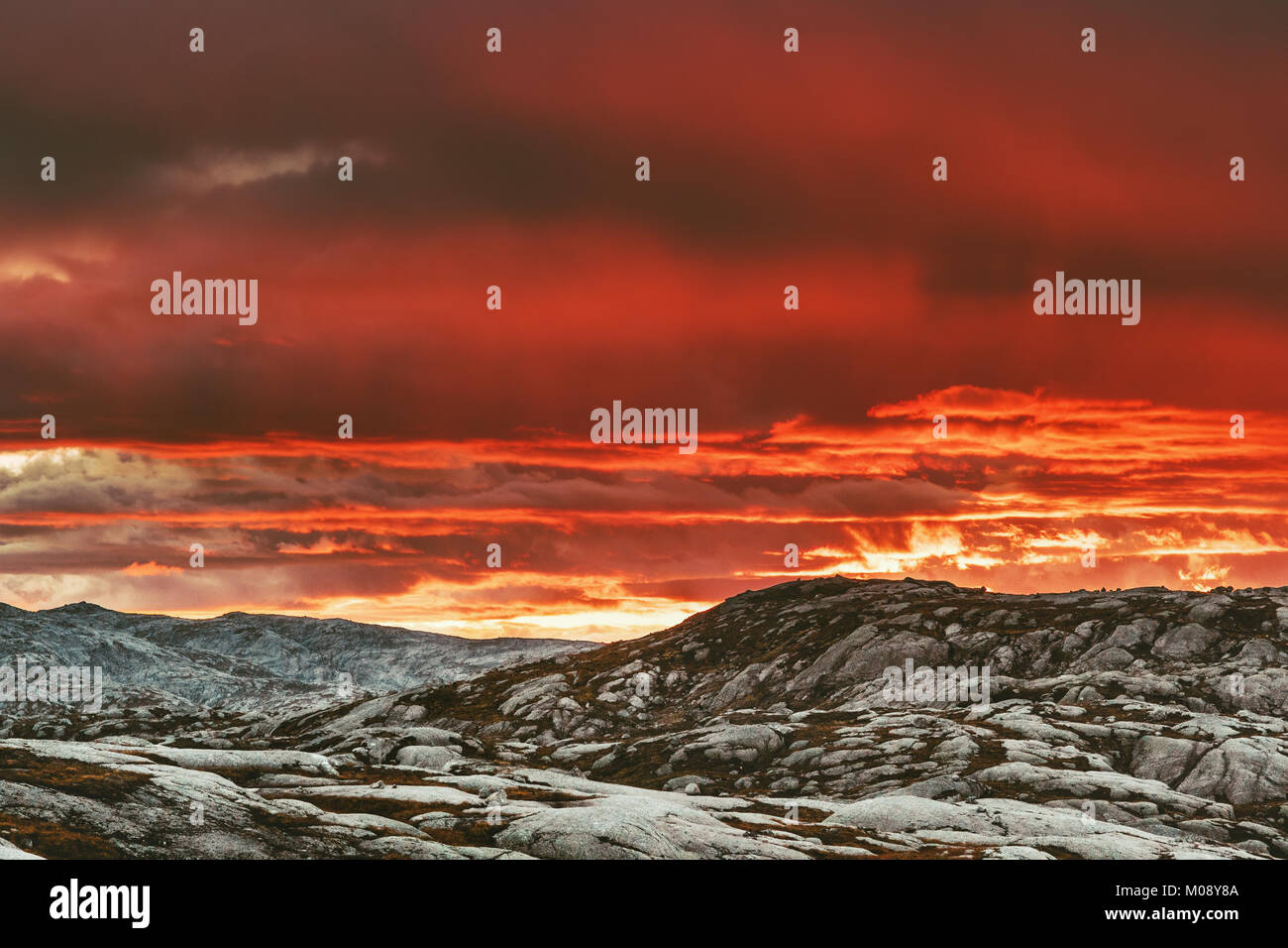 Sunset Mountains Landscape in Norway Travel scenery natural red sky ...