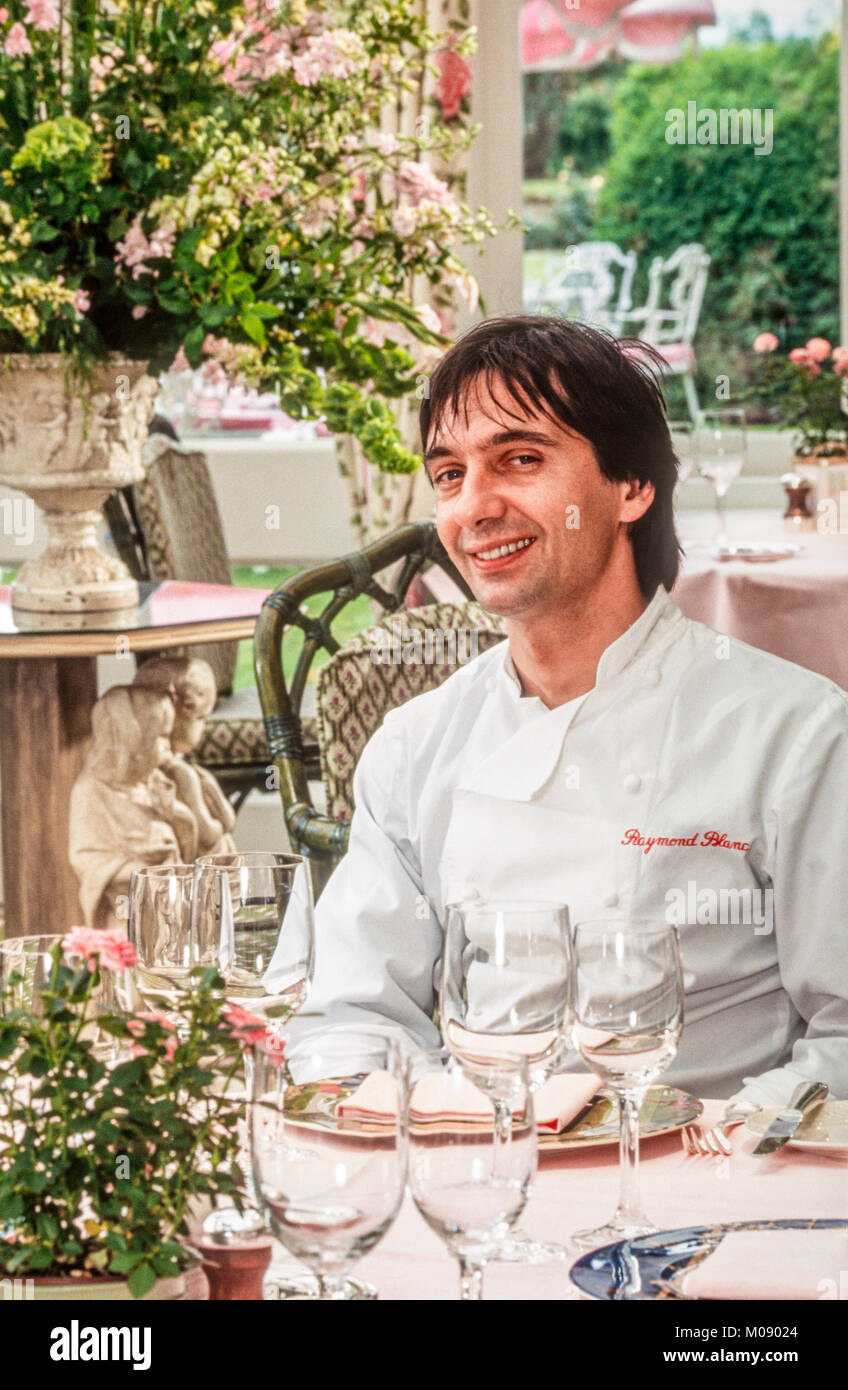 Celebrated chef, Raymond Blanc, portrayed in the dining room of his ...