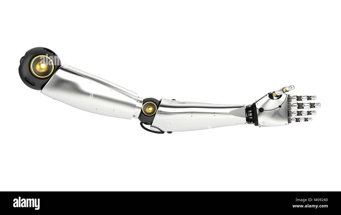 3d rendering metal cyborg arm isolated on white Stock Photo - Alamy