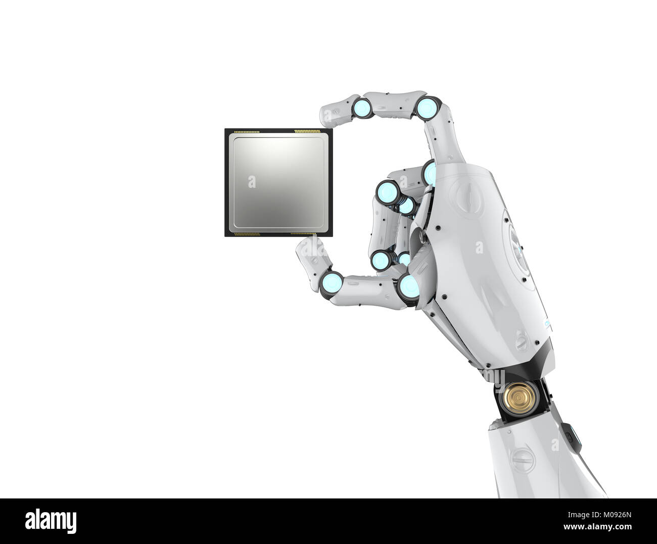 3d rendering cyborg hand holding cpu chip isolated Stock Photo - Alamy