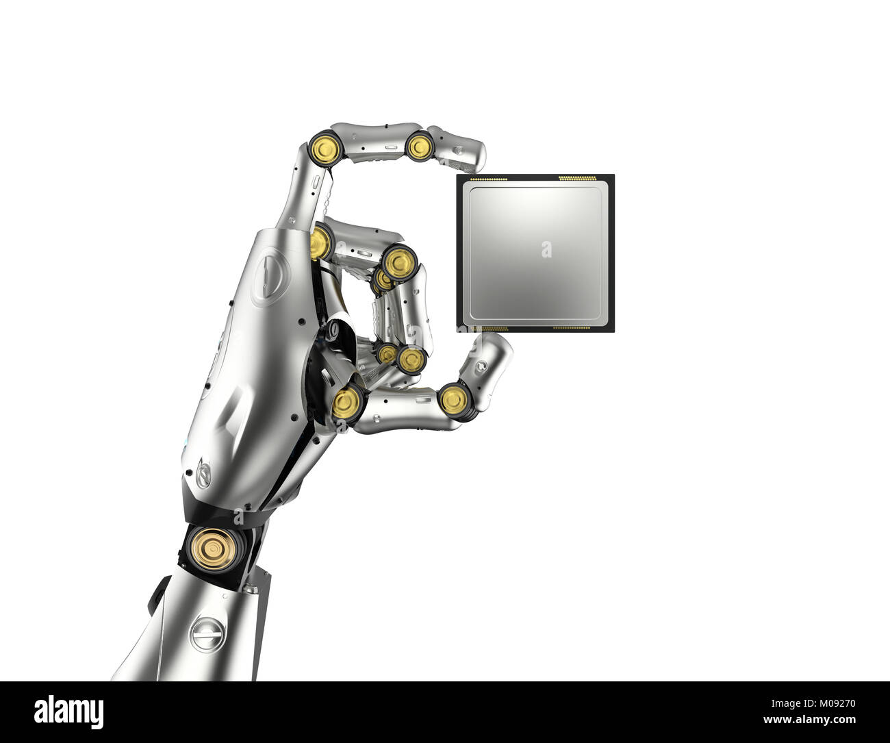 3d rendering cyborg hand holding cpu chip isolated Stock Photo - Alamy