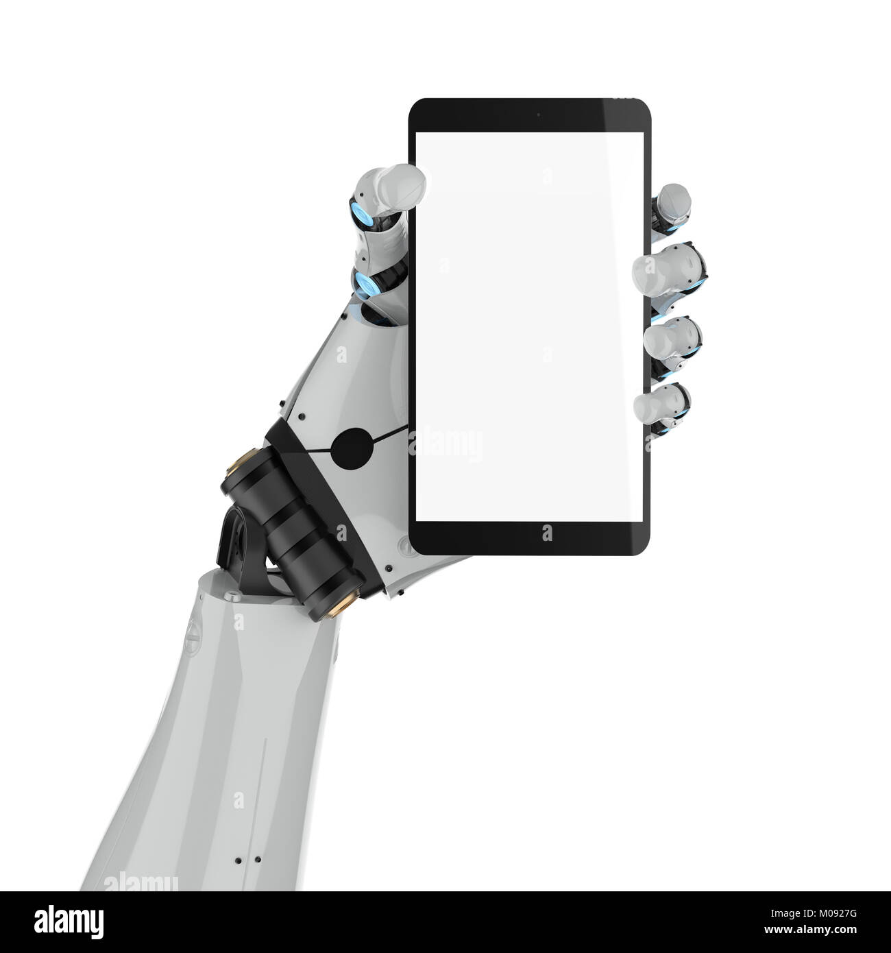 3d rendering cyborg hand holding blank screen mobile phone Stock Photo ...