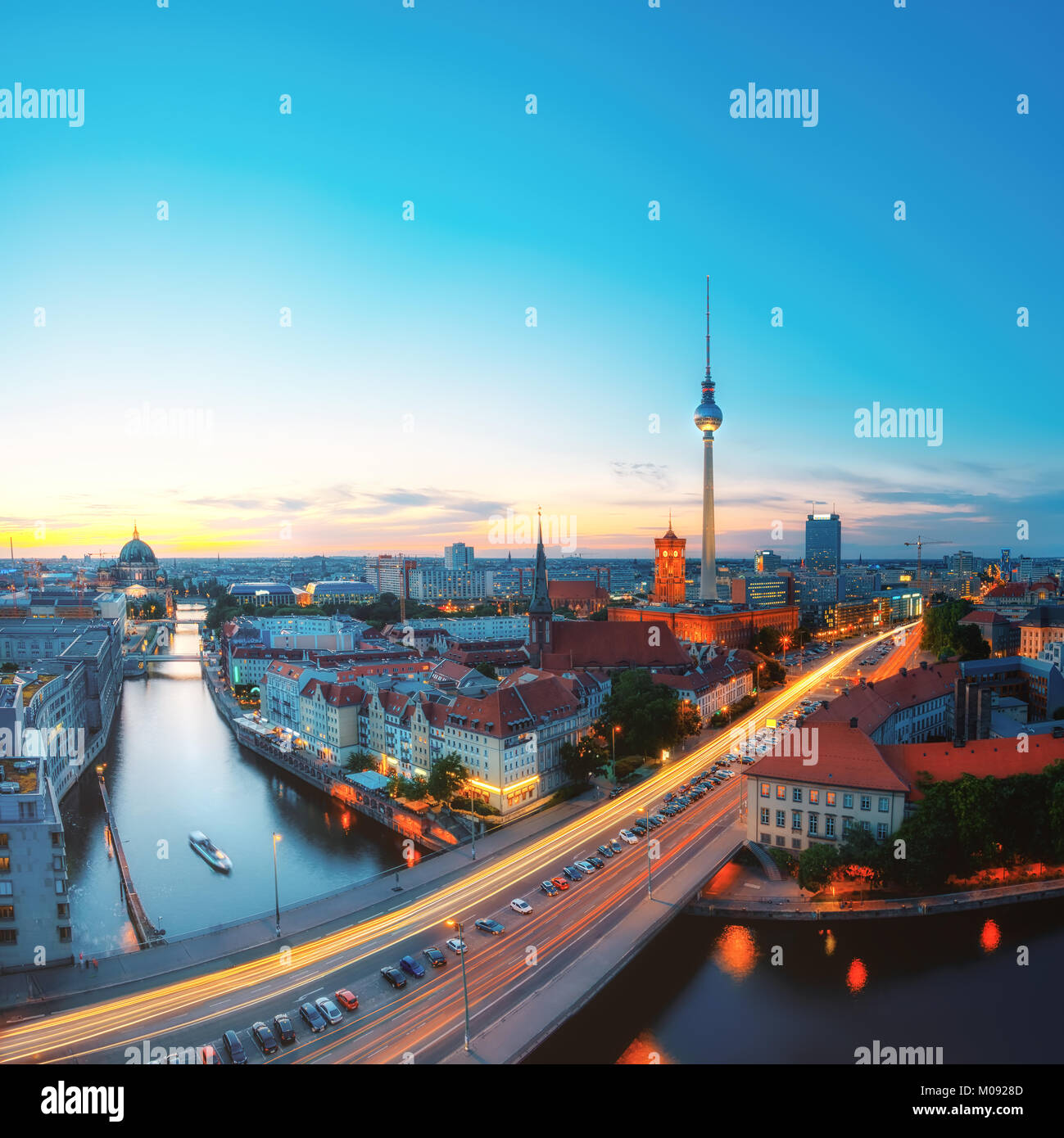 Skyline Of Berlin in Germany with TV Tower, Berlin Town Hall and a busy ...
