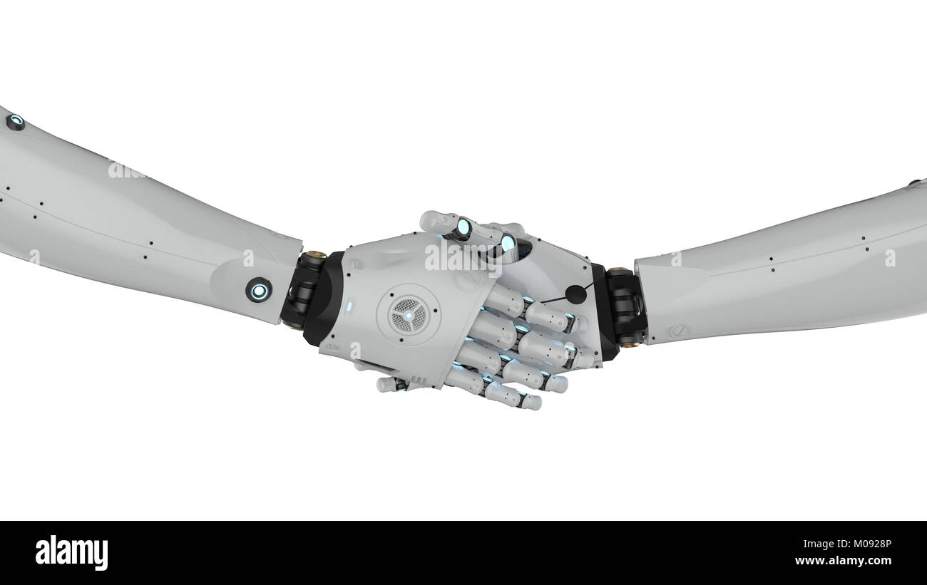 3d rendering robot hand shake isolated on white Stock Photo - Alamy
