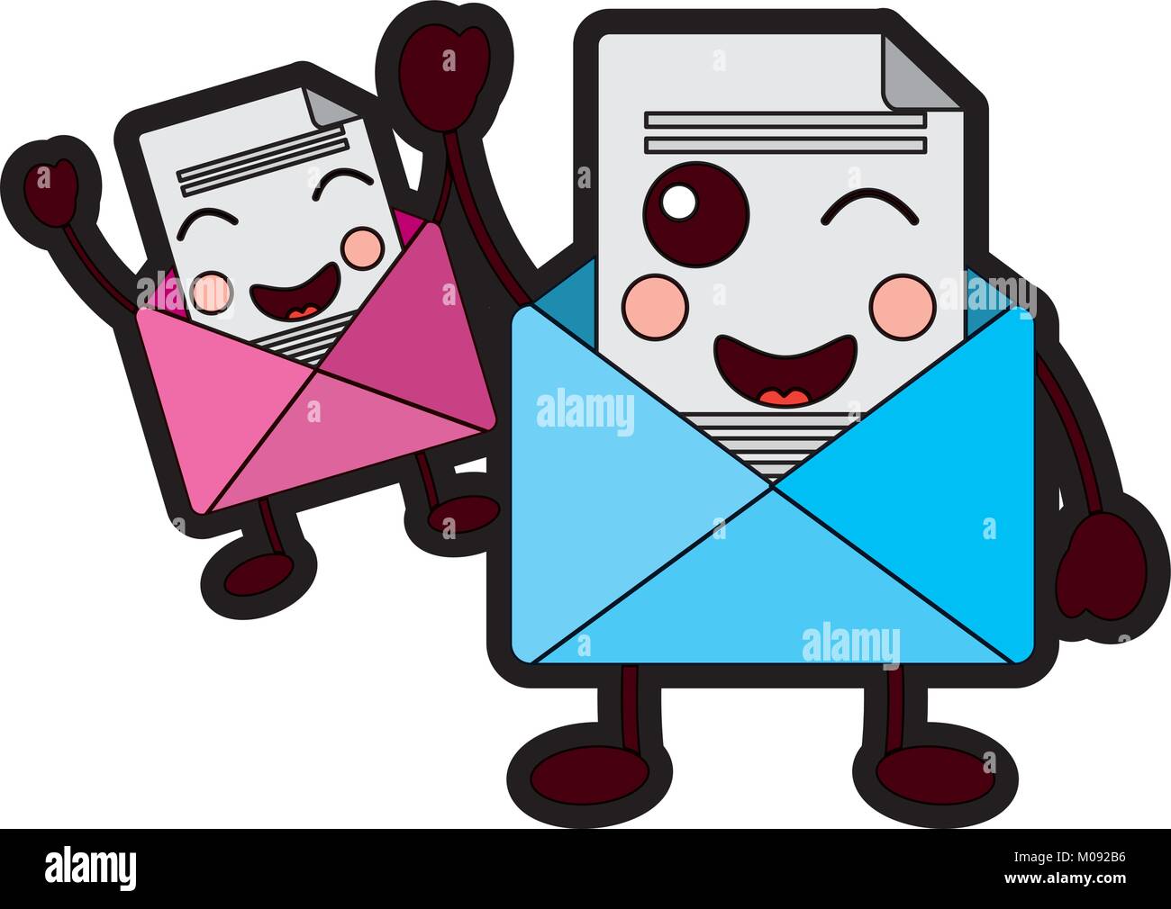 kawaii pair email envelope cartoon characters Stock Vector Image & Art ...