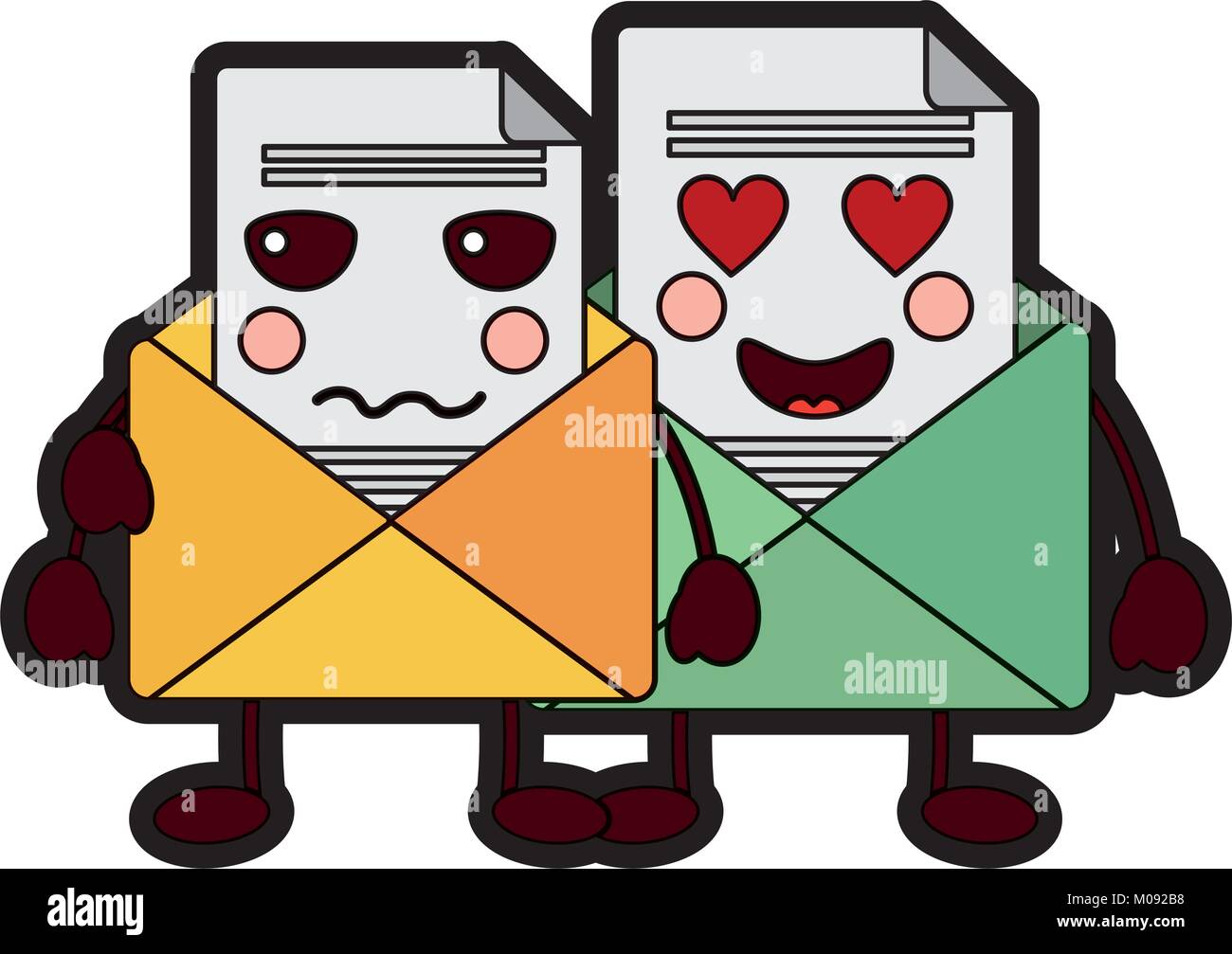 kawaii pair email envelope cartoon characters Stock Vector Image & Art ...